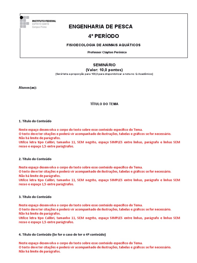 Modelo Parte Escrita Seminário | PDF
