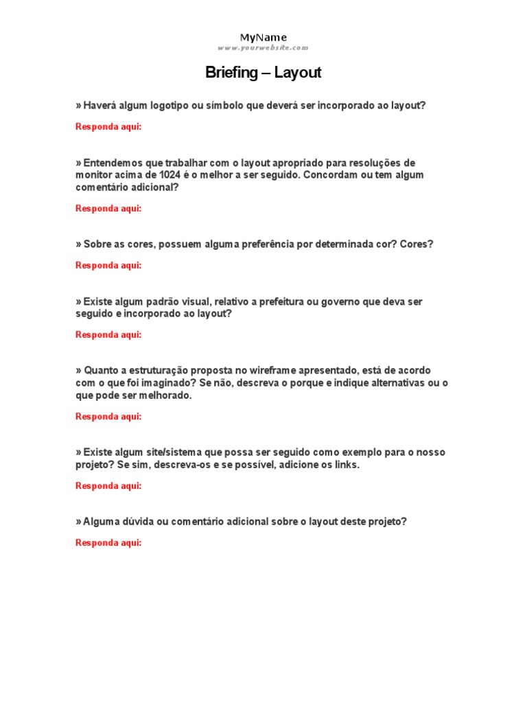 Briefing - Layout - Exemplo