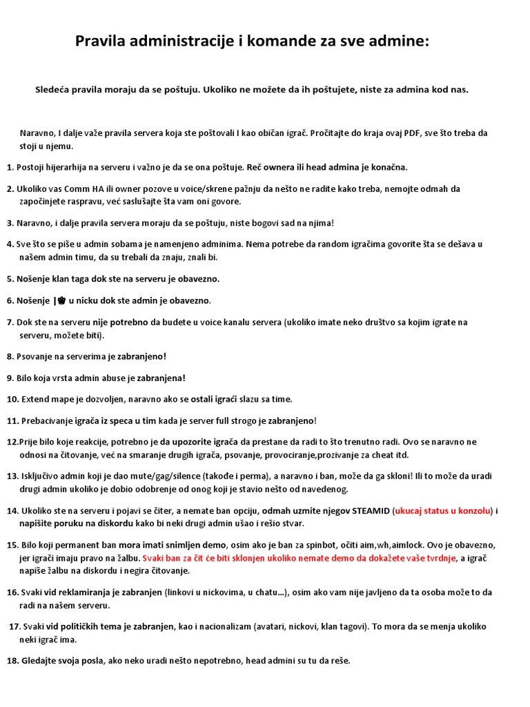 Pravila Administracije I Komande Za Sve Admine | PDF