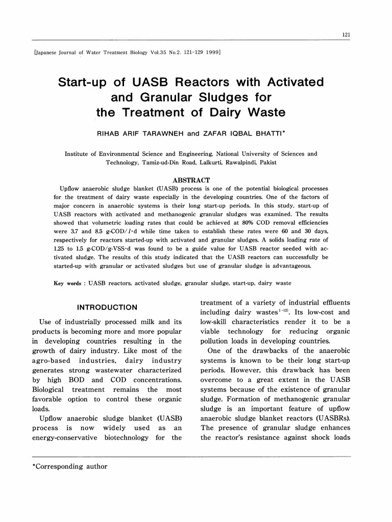 Start-up of UASB Reactors with Activated and Granular Sludges | PDF | Anaerobic Digestion ...