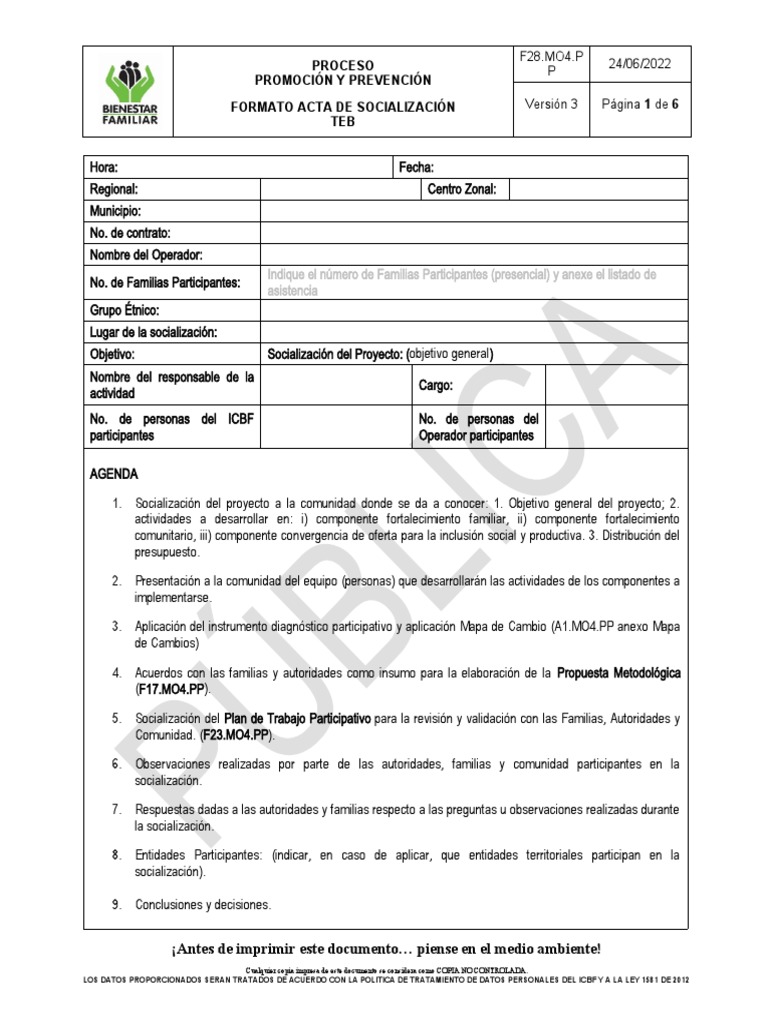 F28.mo4 .PP Formato Acta de Socializacion Teb v3 | PDF | Presupuesto F28.mo4 .PP Formato Acta de Socializacion Teb v3 | PDF | Presupuesto