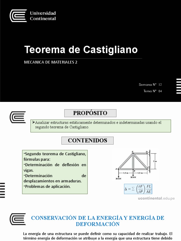 SEMANA 12 - Teorema de Castigliano | PDF | Braguero | Elasticidad (Física)
