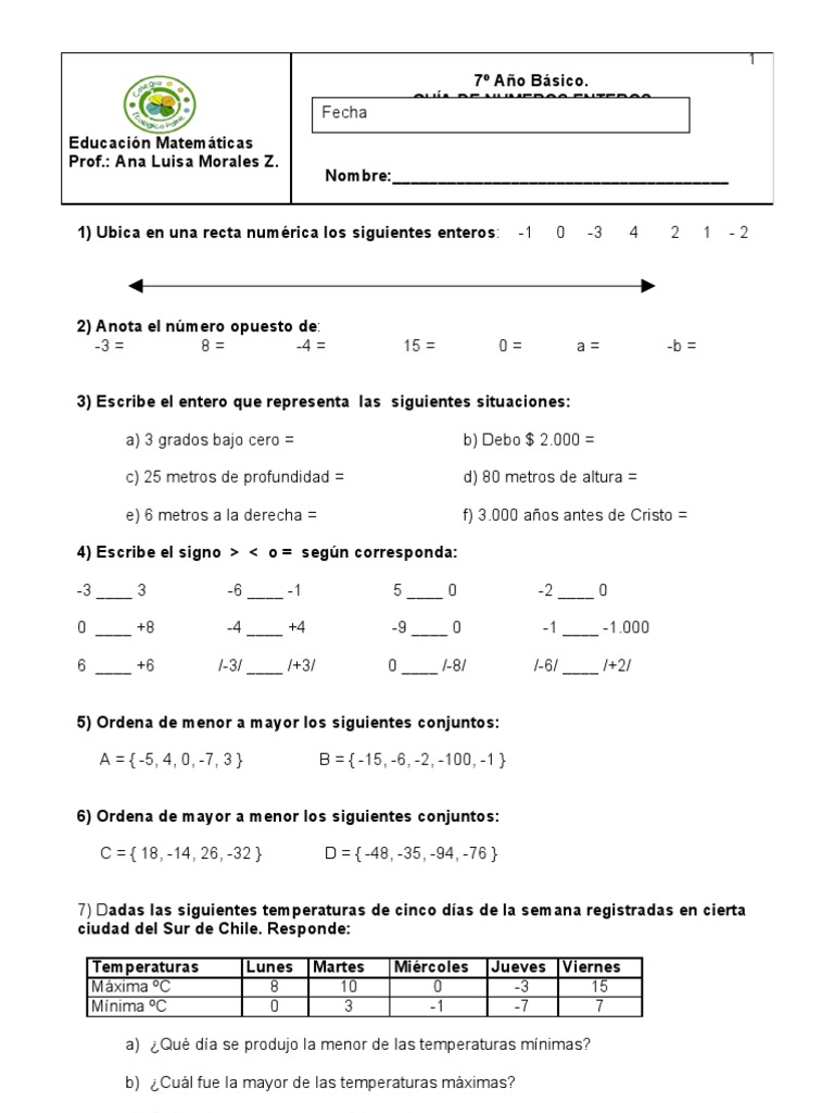 Guia Numeros Enteros | PDF | Entero | Enseñanza de matemática