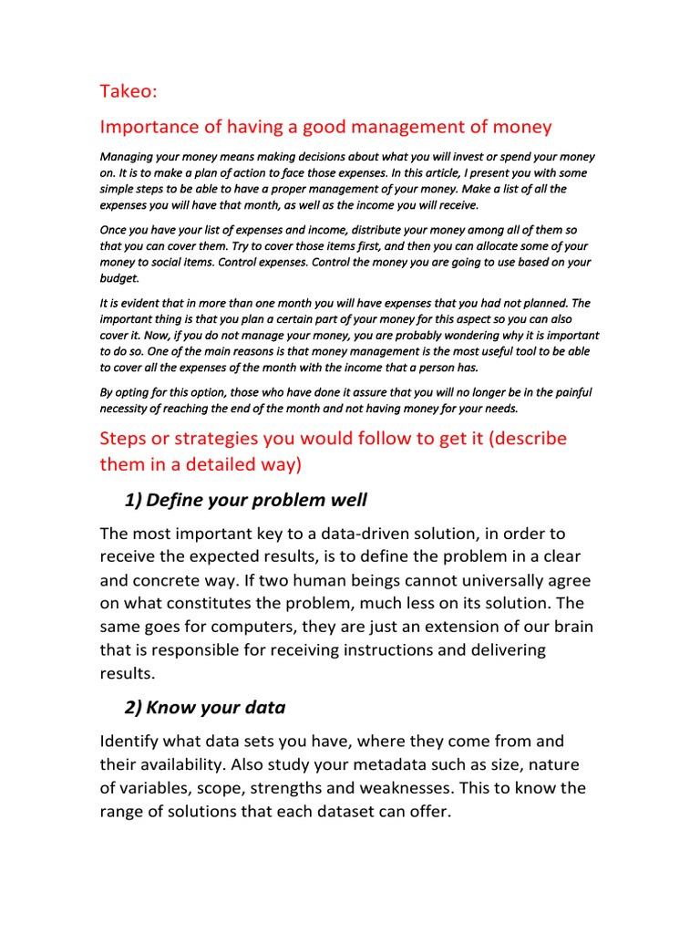 Importance of Having A Good Management of Money | PDF | Income | Budget