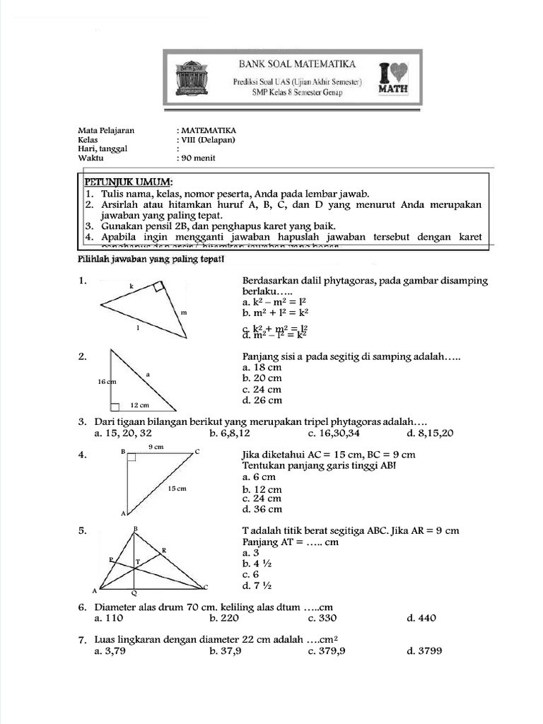 PDF Bank Soal Uas Mat Kelas 8 | PDF