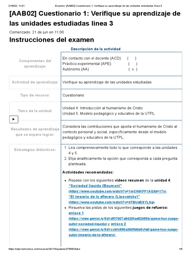 Examen - (AAB02) Cuestionario 1 - Verifique Su Aprendizaje de Las Unidades Estudiadas Línea 3 ...