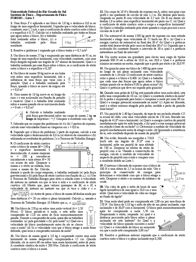 FIS01181 Lista3 | PDF | Massa | Atrito