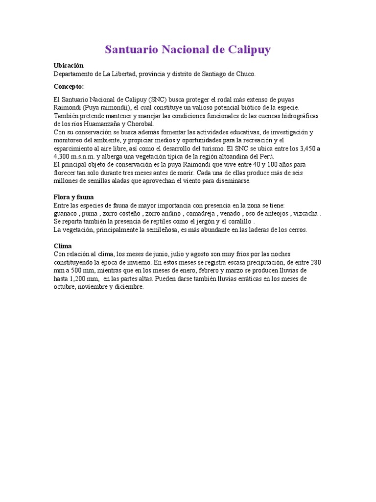Santuario Nacional de Calipuy | PDF