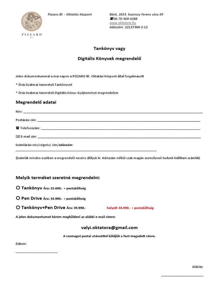 Megrendelo Lap Tankonyv Digitalis 2 | PDF