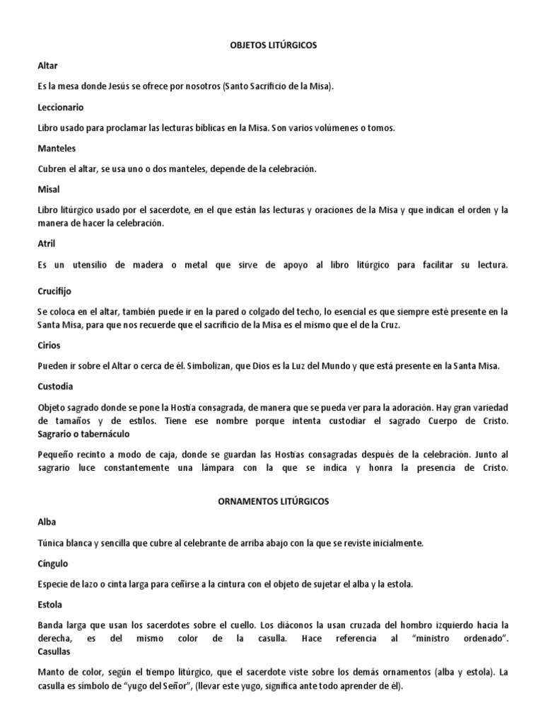 Objetos de La Liturgia y Funciones Del Acólito | PDF | Misa (liturgia ...
