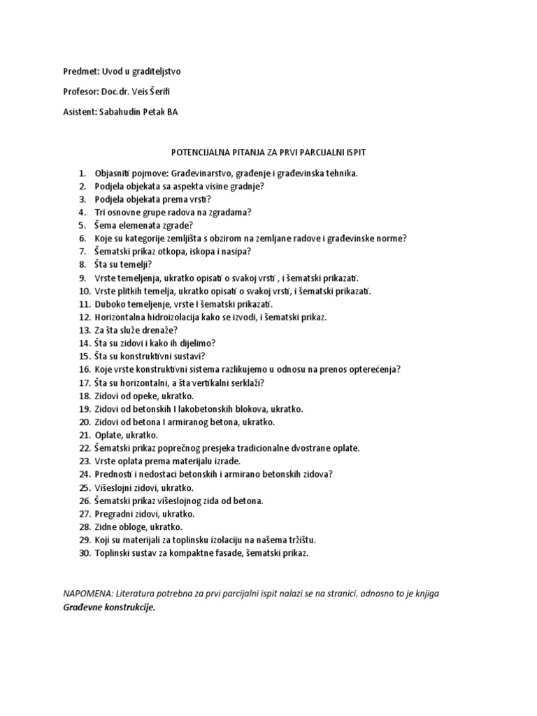 Prvi Parcijalni ispit-PITANJA - 124021 | PDF