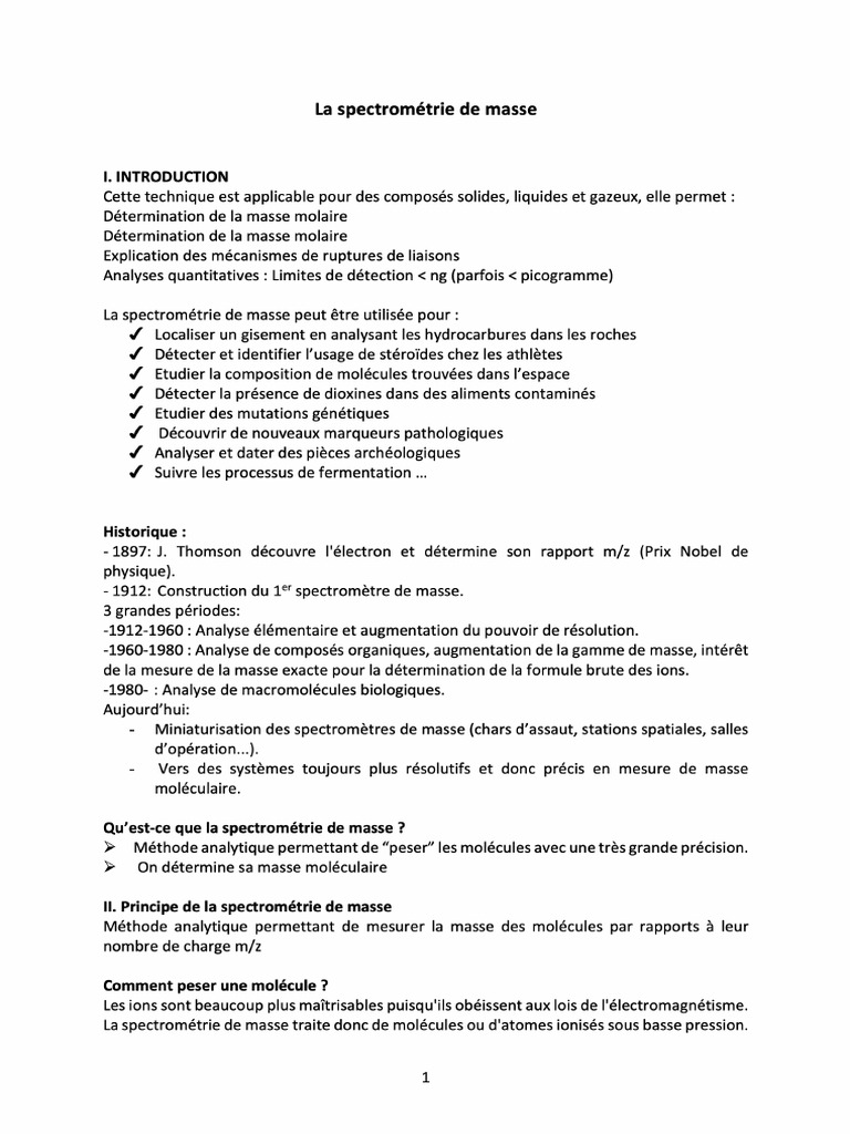 Spectrométrie de masse : principes et techniques | PDF | Spectrométrie ...