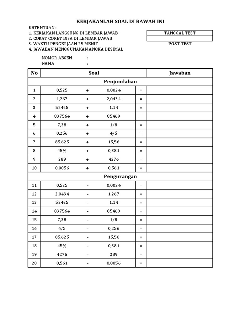 Contoh Soal MTK Dasar SMK | PDF