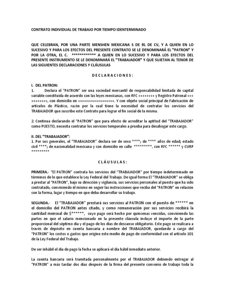 Contrato Laboral Indeterminado | PDF | Seguro | Salario