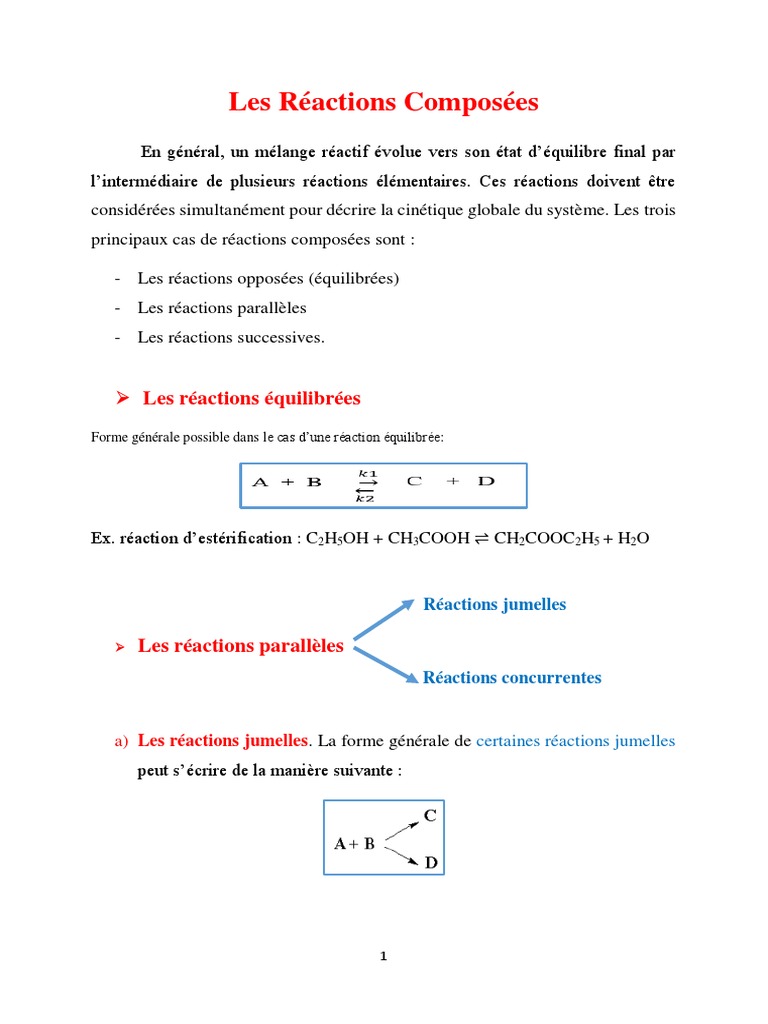 Réactions Composées en Cinétique Chimique | PDF | Équilibre chimique ...