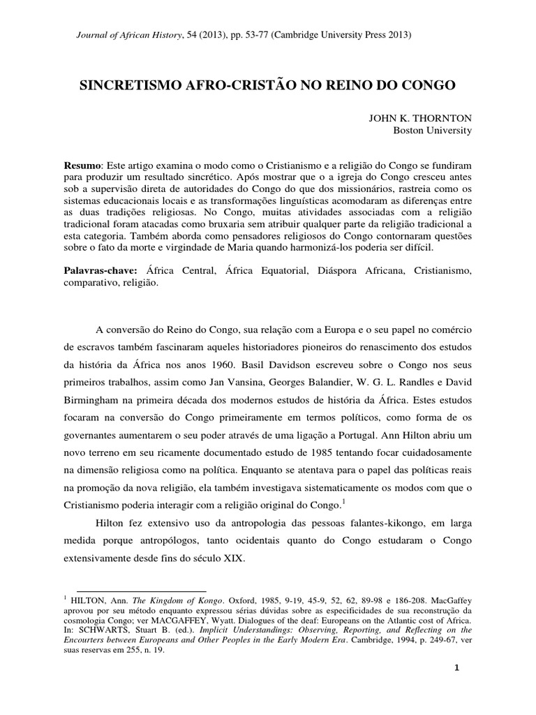 THORNTON, John. Afro-Christian Syncretism in The Kingdom - Versão para ...