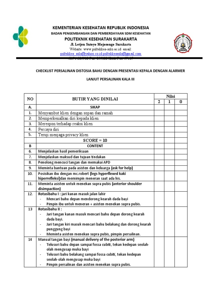 Checklist Persalinan Distosia Bahu | PDF