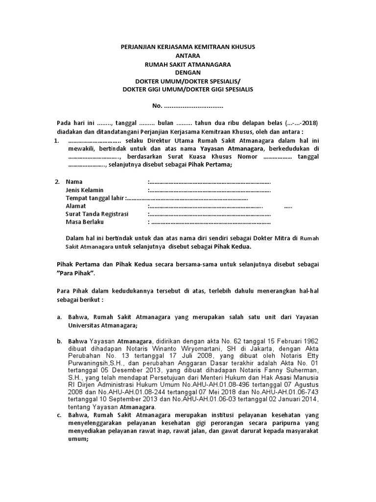 Contoh Perjanjian Kerjasama Kemitraan Dokter Pdf