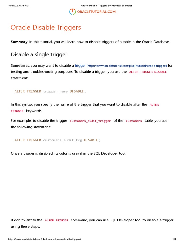 Oracle Disable Triggers By Practical Examples Pdf