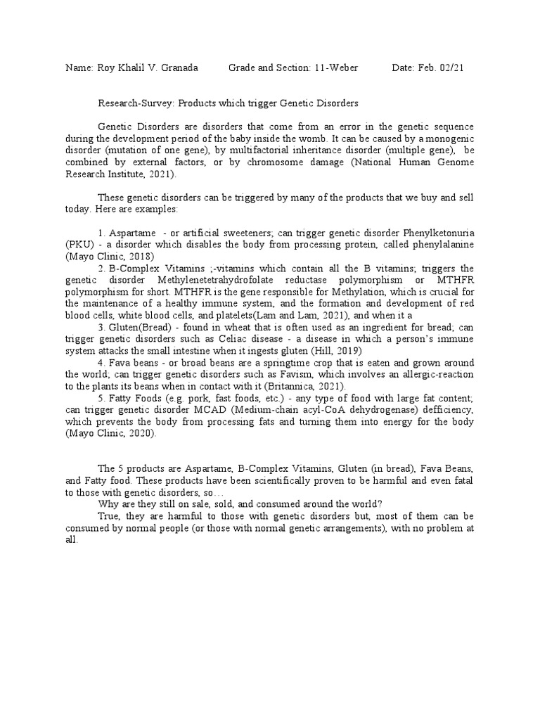 Genetic Disorder Triggers in Products Assignment | PDF | Genetic Disorder | Genetics