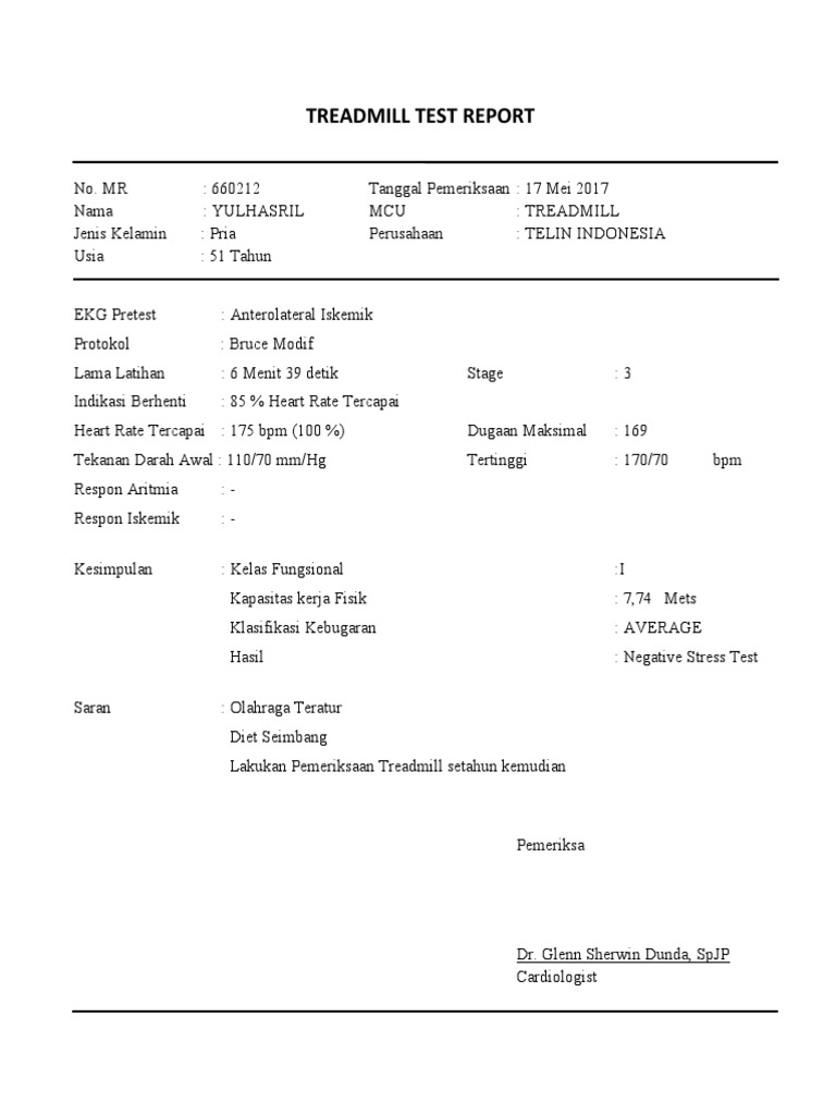 Hasil Treadmill Test Jantung Normal | PDF