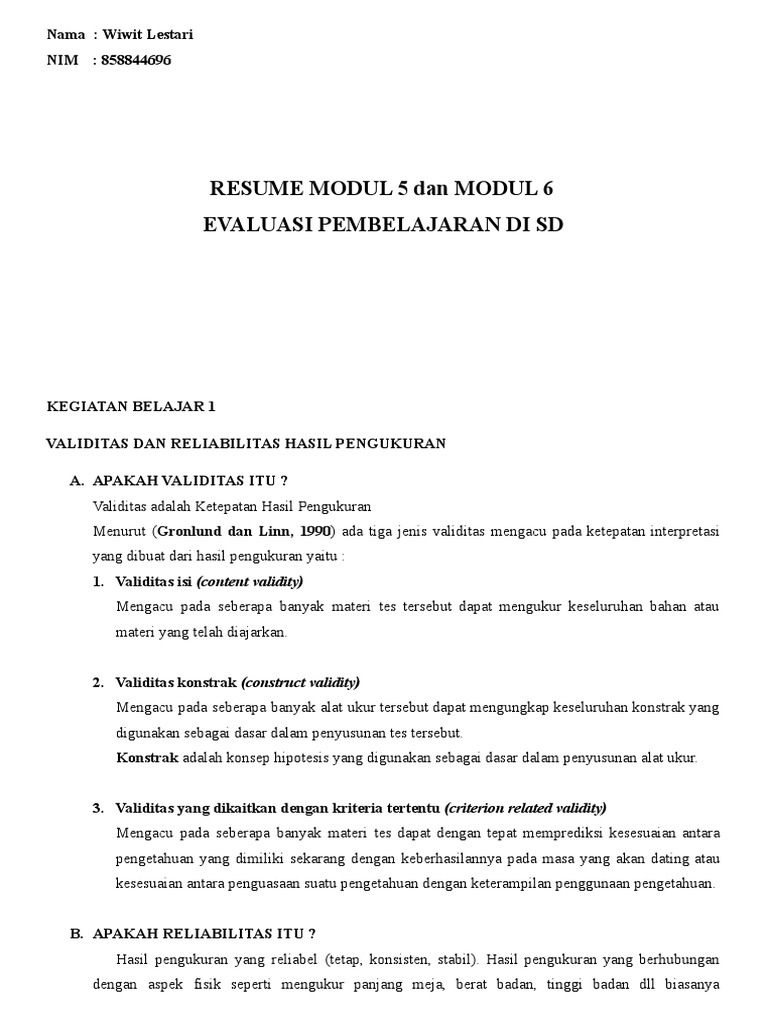 Resume Modul 5 Evaluasi Pembelajaran | PDF