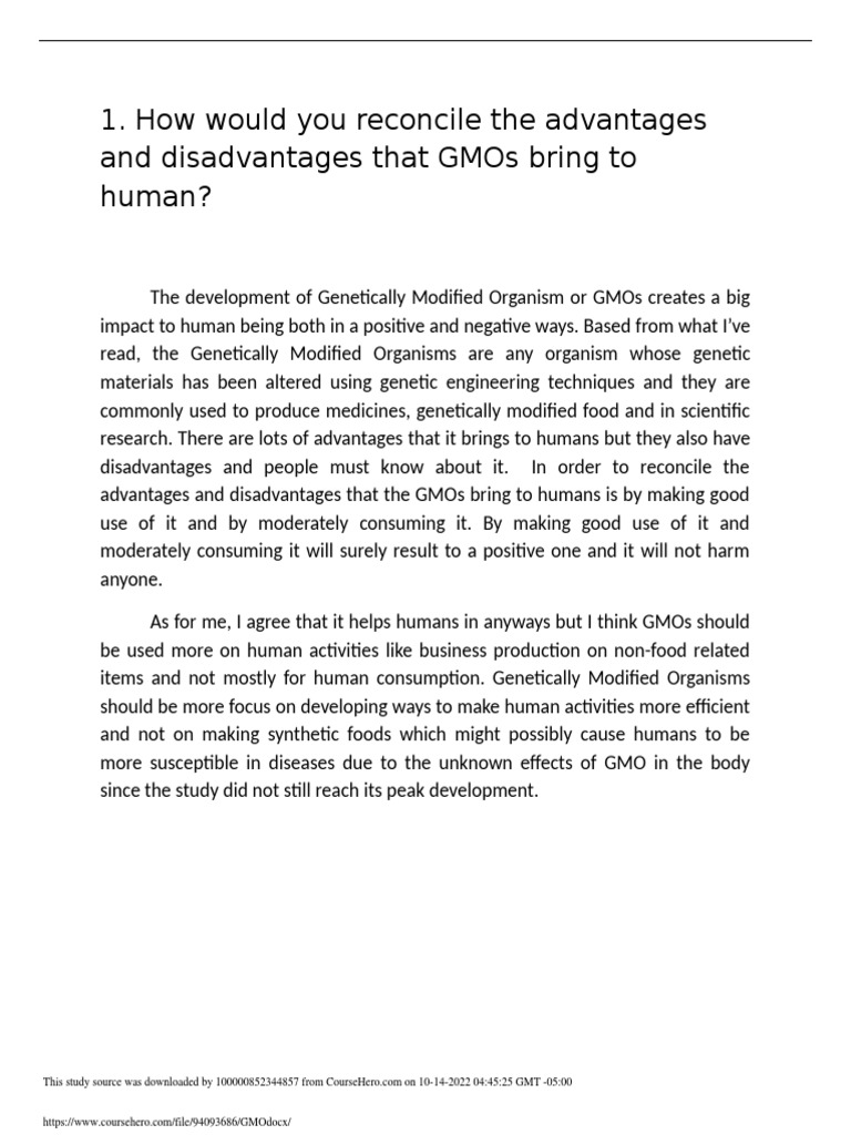 How Would You Reconcile The Advantages and Disadvantages That Gmos ...