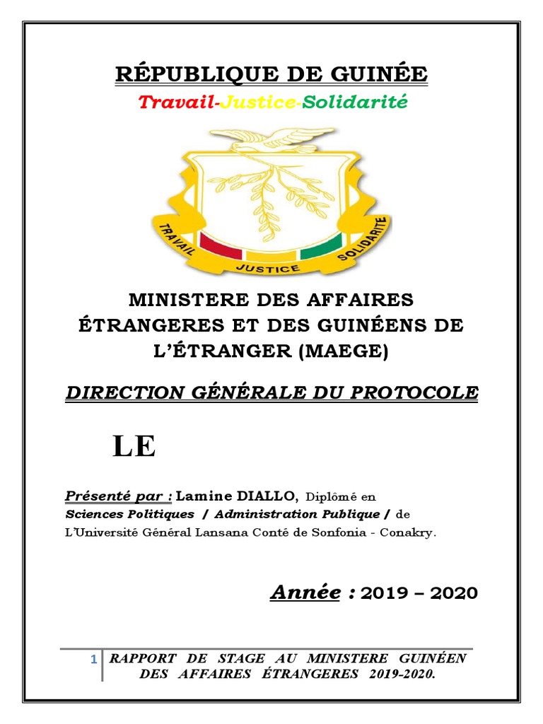 MR DIALLO (Rapport de Stage) | PDF | Diplomatie | Relations internationales