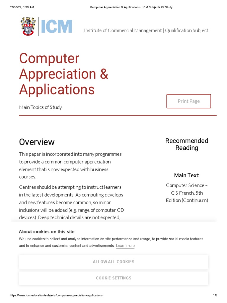 Computer Appreciation & Applications - ICM Subjects of Study | PDF ...