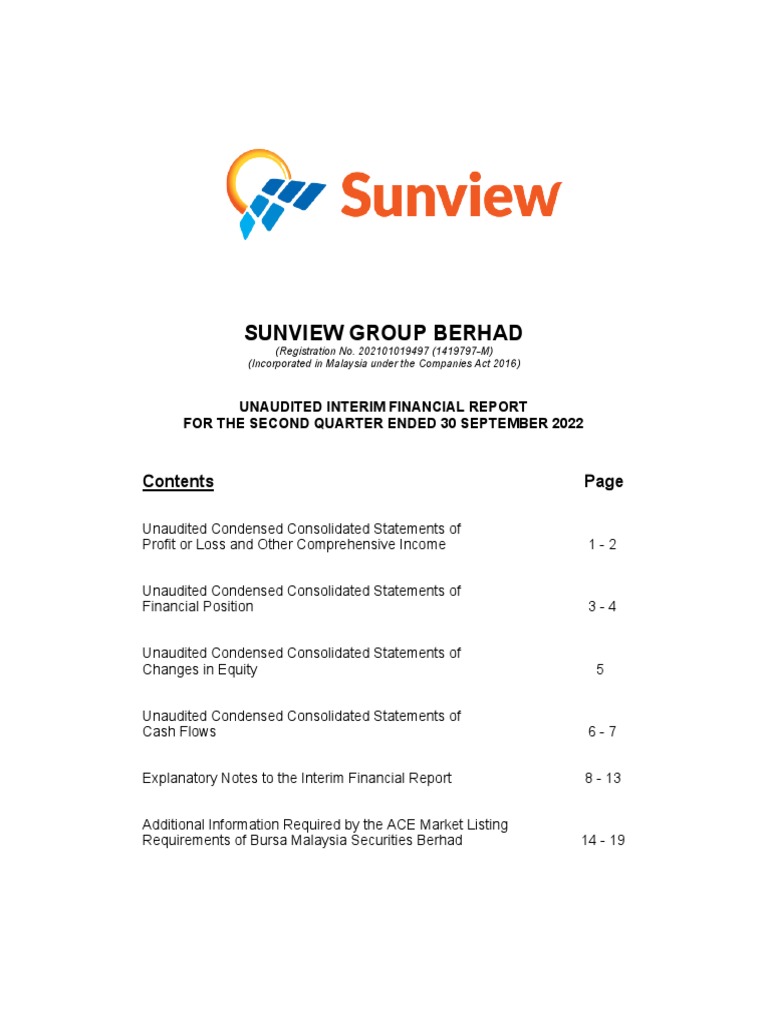 Sunview 2023 Q2 | PDF | Equity (Finance) | Financial Statement
