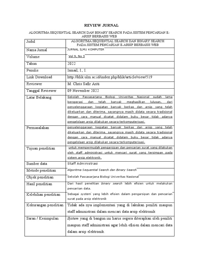 Riview Jurnal Algoritma Sequential Search Dan Binary Search Pada Sistem ...