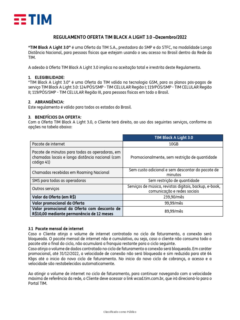 Regulamento Oferta Tim Black A Lig | PDF | Aplicativo para celular | Internet