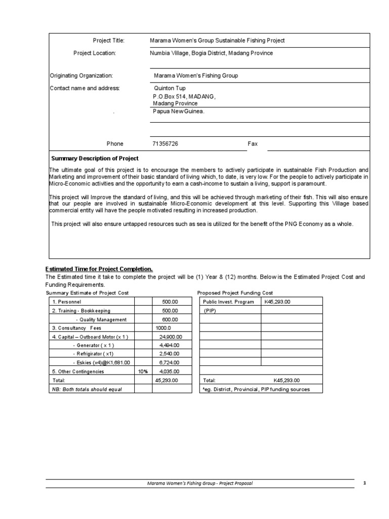Marama Women's Fishing Project Proposal | PDF | Risk | Risk Management