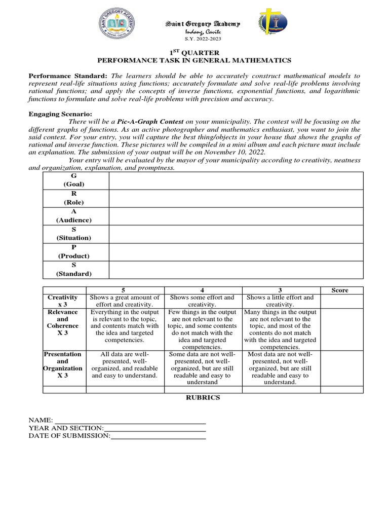 Quarter 1 General Math Performance Task | PDF | Function (Mathematics ...