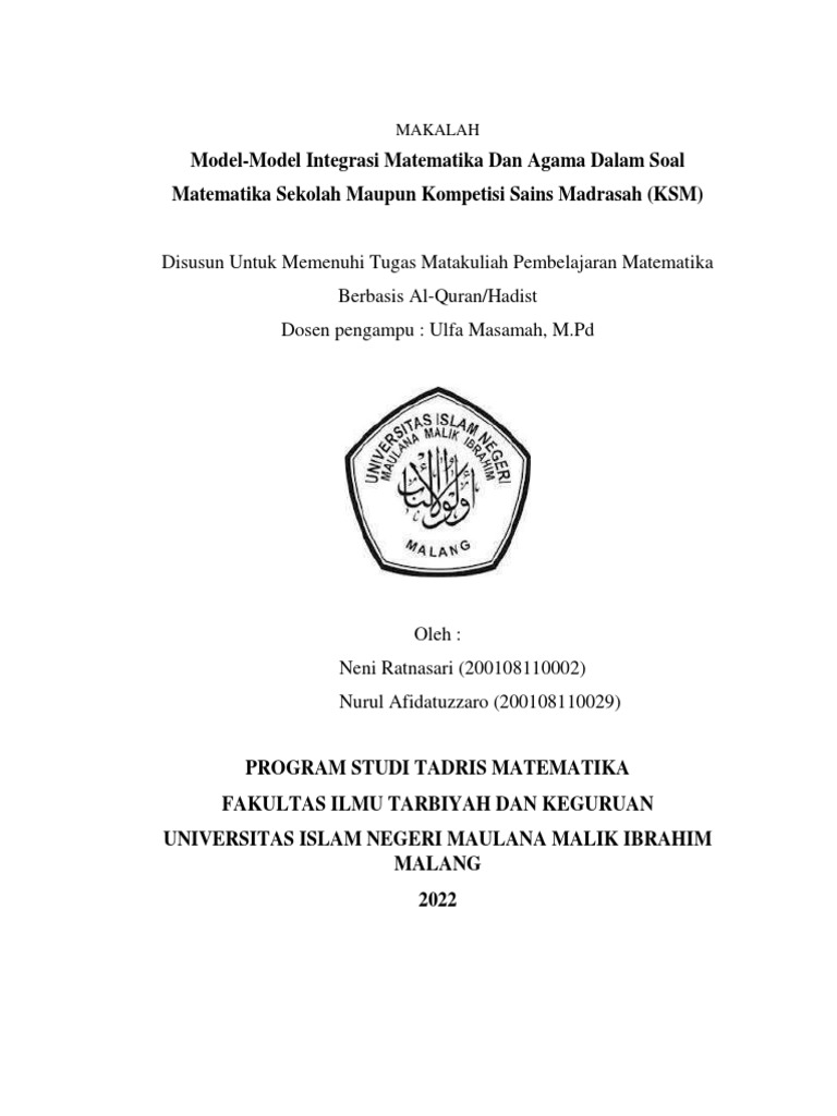 MAKALAH KELOMPOK 5 (Neni Ratnasari Dan Nurul Afidatuzzaro) | PDF