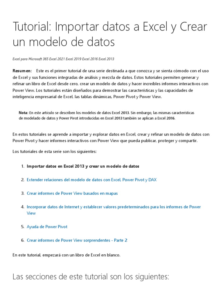 Tutorial - Importar Datos A Excel y Crear Un Modelo de Datos - Soporte Técnico de Microsoft ...