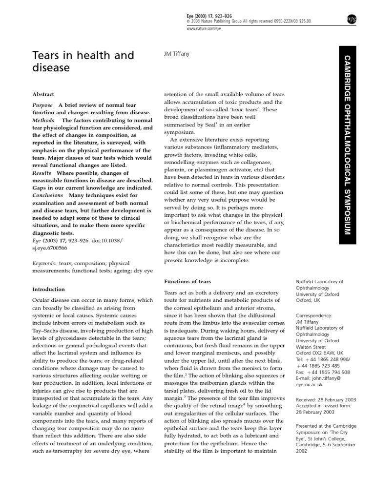 Tears in Health and Disease | PDF