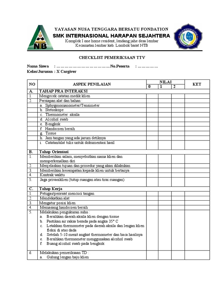 Ceklist TTV Lembar | PDF