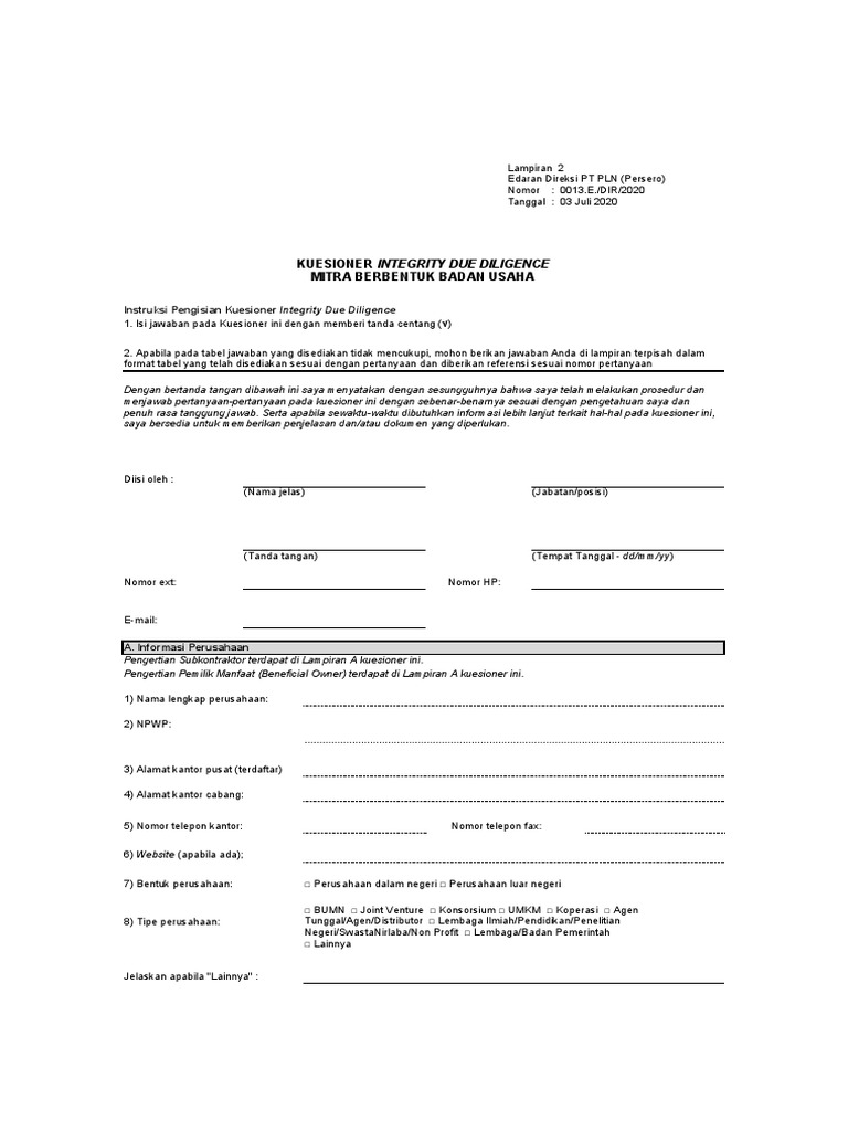 Form Kuesioner IDD Mitra Badan Usaha | PDF