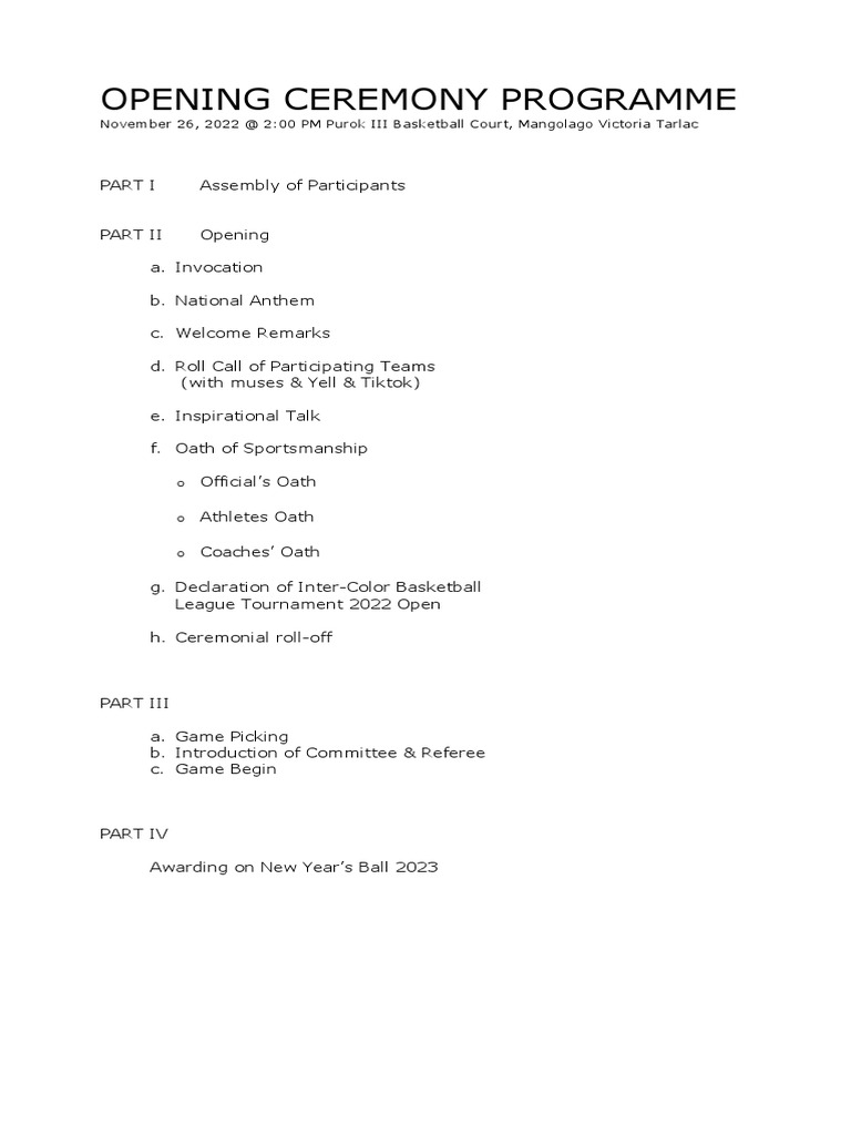 Opening Ceremony Programme | PDF