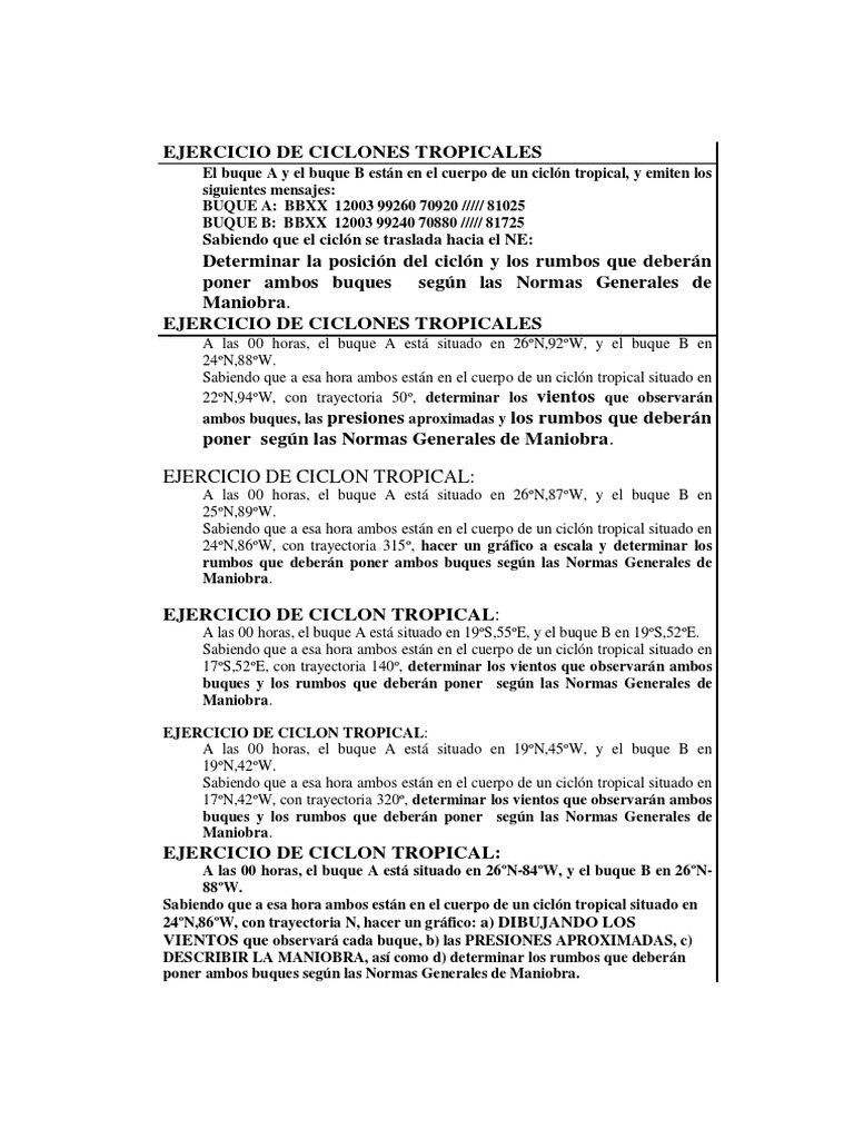 Ejercicios de Ciclones Tropicales | PDF | Ciclones tropicales | Herida