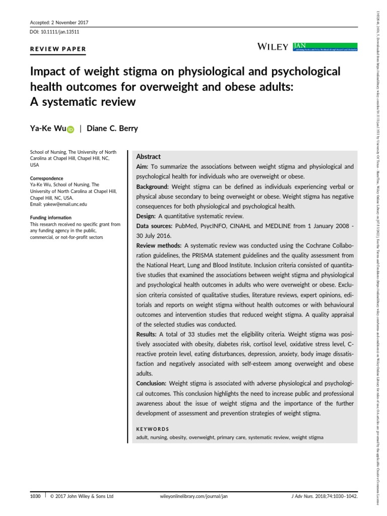 Impact of Weight Stigma On Health Outcomes | PDF | Obesity | Social Stigma