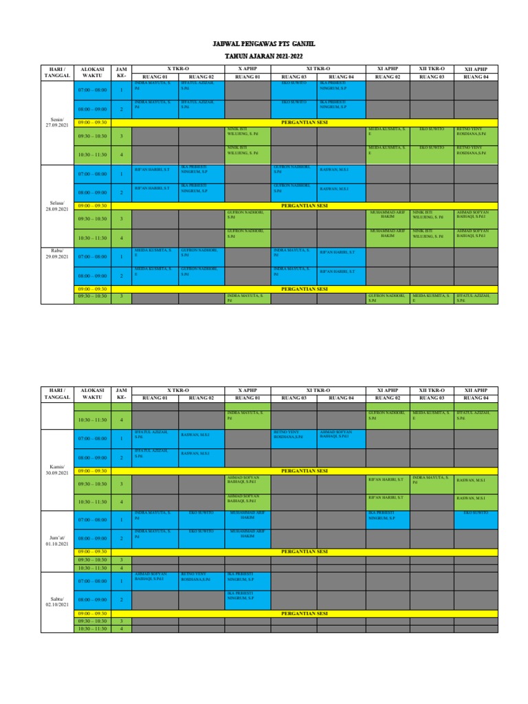 Jadwal PTS Dan Pengawas | PDF | Indonesia | Asia