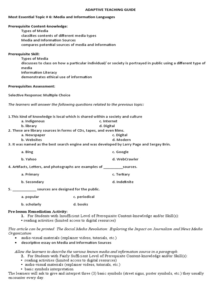 Adaptive Teaching Guide#6 | PDF | Learning | Mass Media