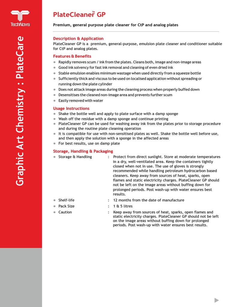 Technova Plate Cleaner GP | Download Free PDF | Printing | Ink