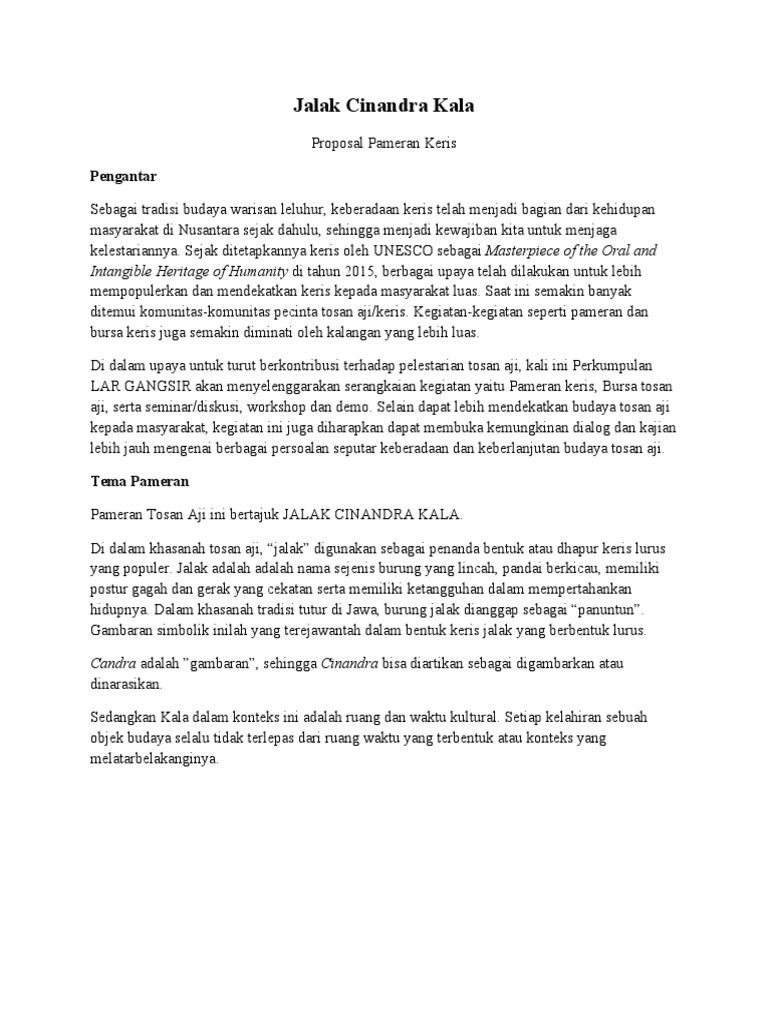 Proposal Pameran Jalak Cinanda Kala | PDF