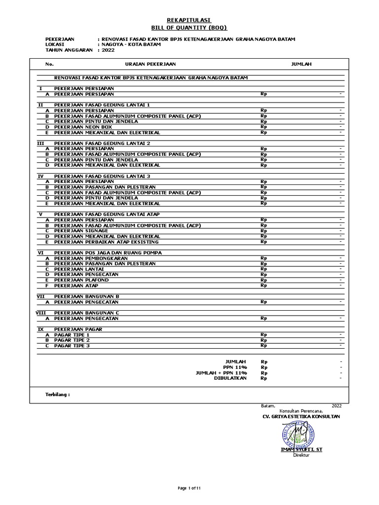 Bill of Quantity | PDF