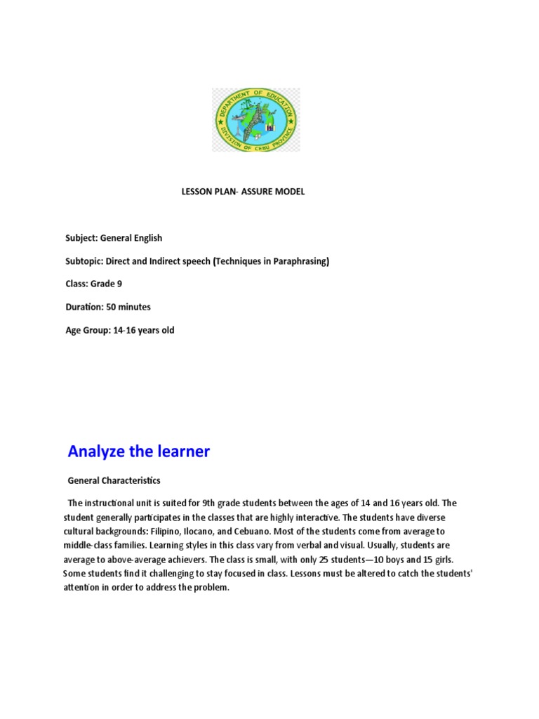 Lesson Plan - Assure Model | PDF | Lesson Plan | Teachers