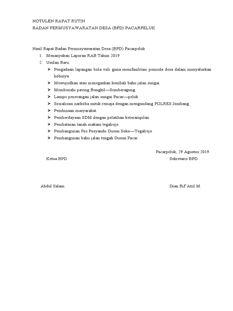 Notulen BPD | PDF | Karier & Perkembangan