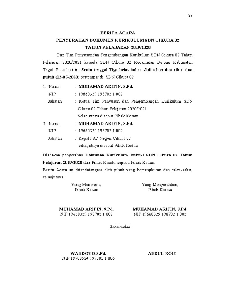 Berita Acara Verivikasi Dan Validasi Kurikulum Pdf